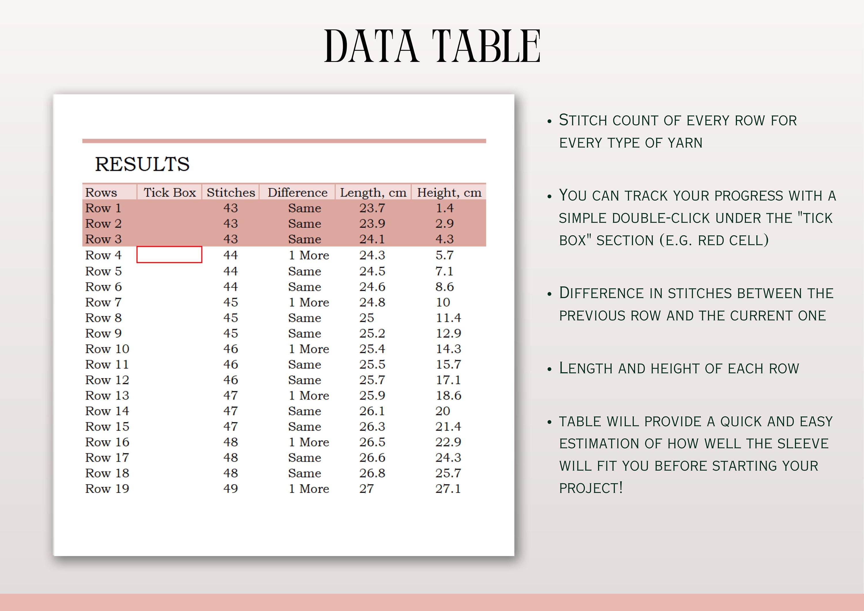Crochet Knit Sleeve Pattern Excel Spreadsheet - Etsy