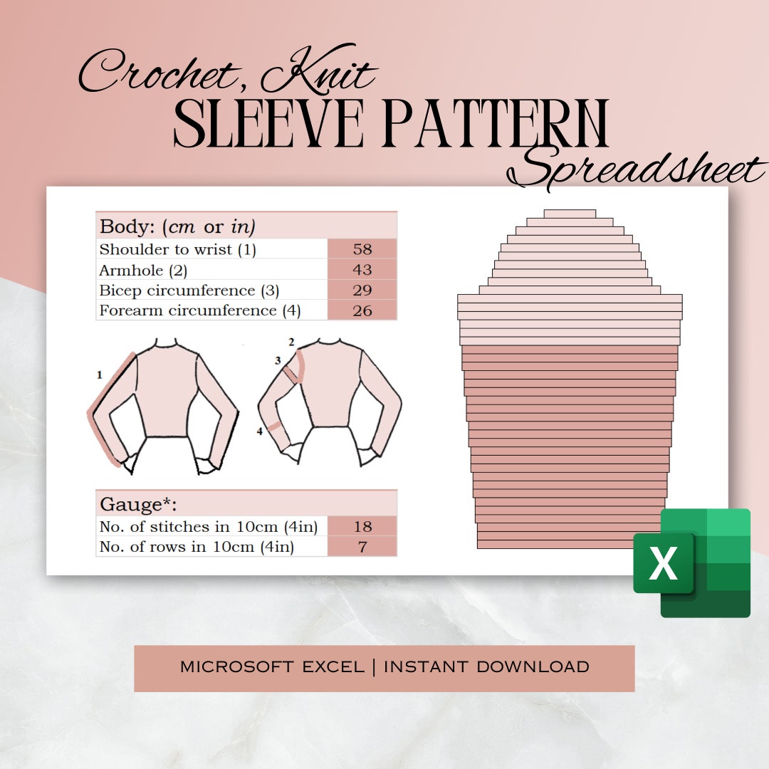 Crochet Knit Sleeve Pattern Excel Spreadsheet - Etsy