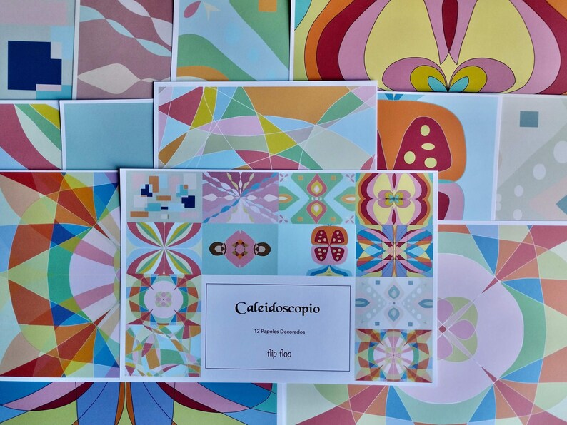 Digital Printable Collection Kaleidoscope 12 Colorful Decorated Papers ...