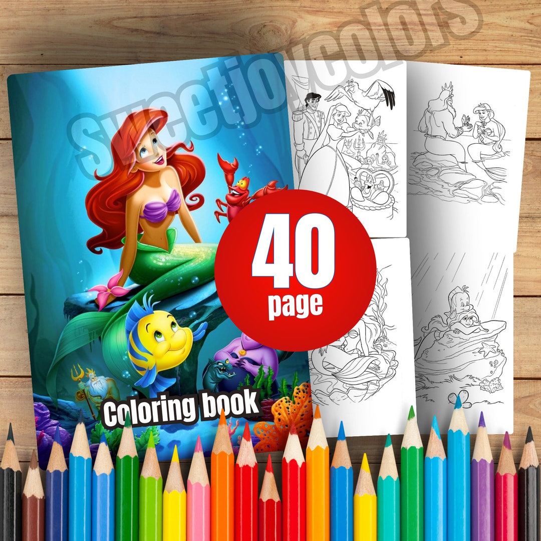40 Page Little Mermaid Ariel Coloring Book ,A4 Sıze Pdf Download,kids ...