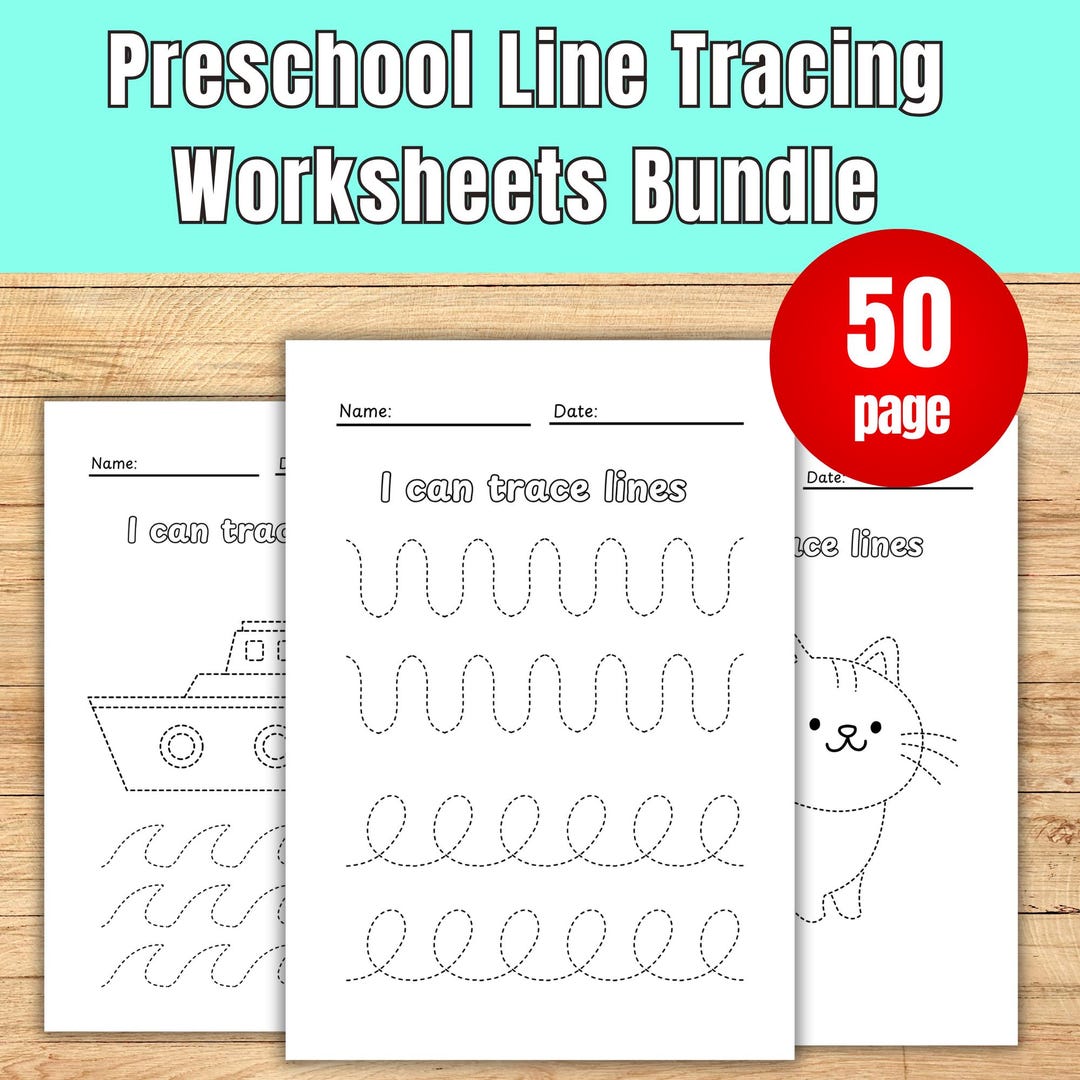 50 Preschool Line Tracing Worksheets Bundle, Line Trace Page Printable ...