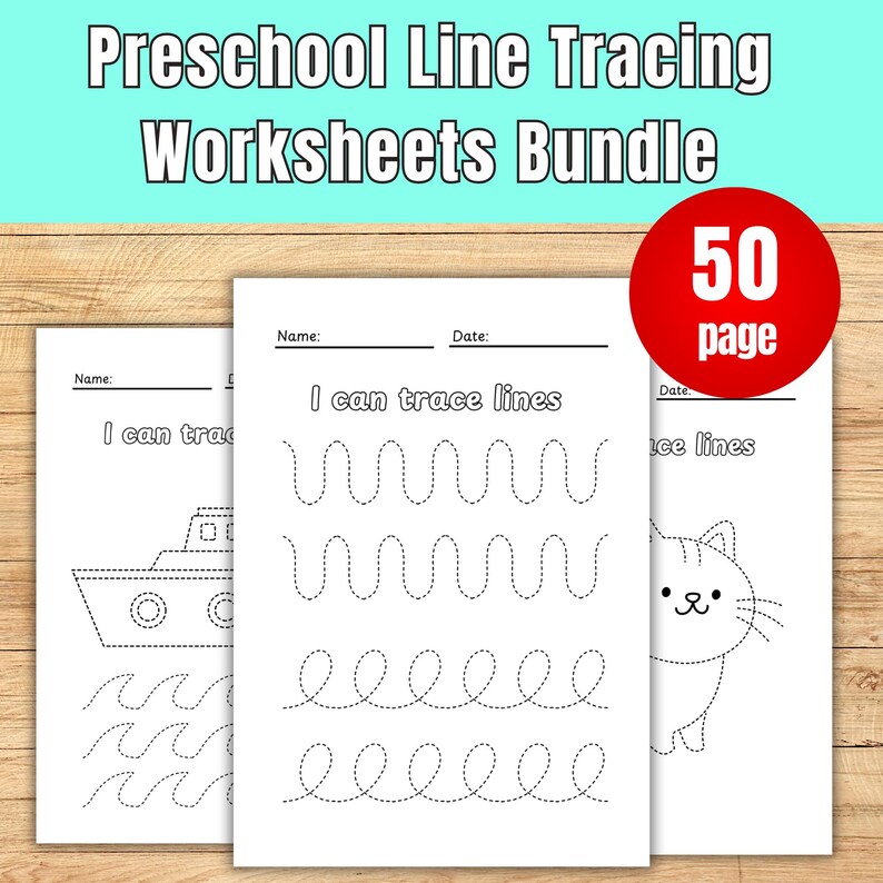 50 Preschool Line Tracing Worksheets Bundle, Line Trace Page Printable ...