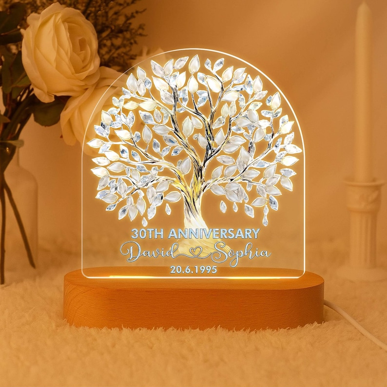 Personalized Pearl 30th Anniversary LED Light: Tree of Love Keepsake ...