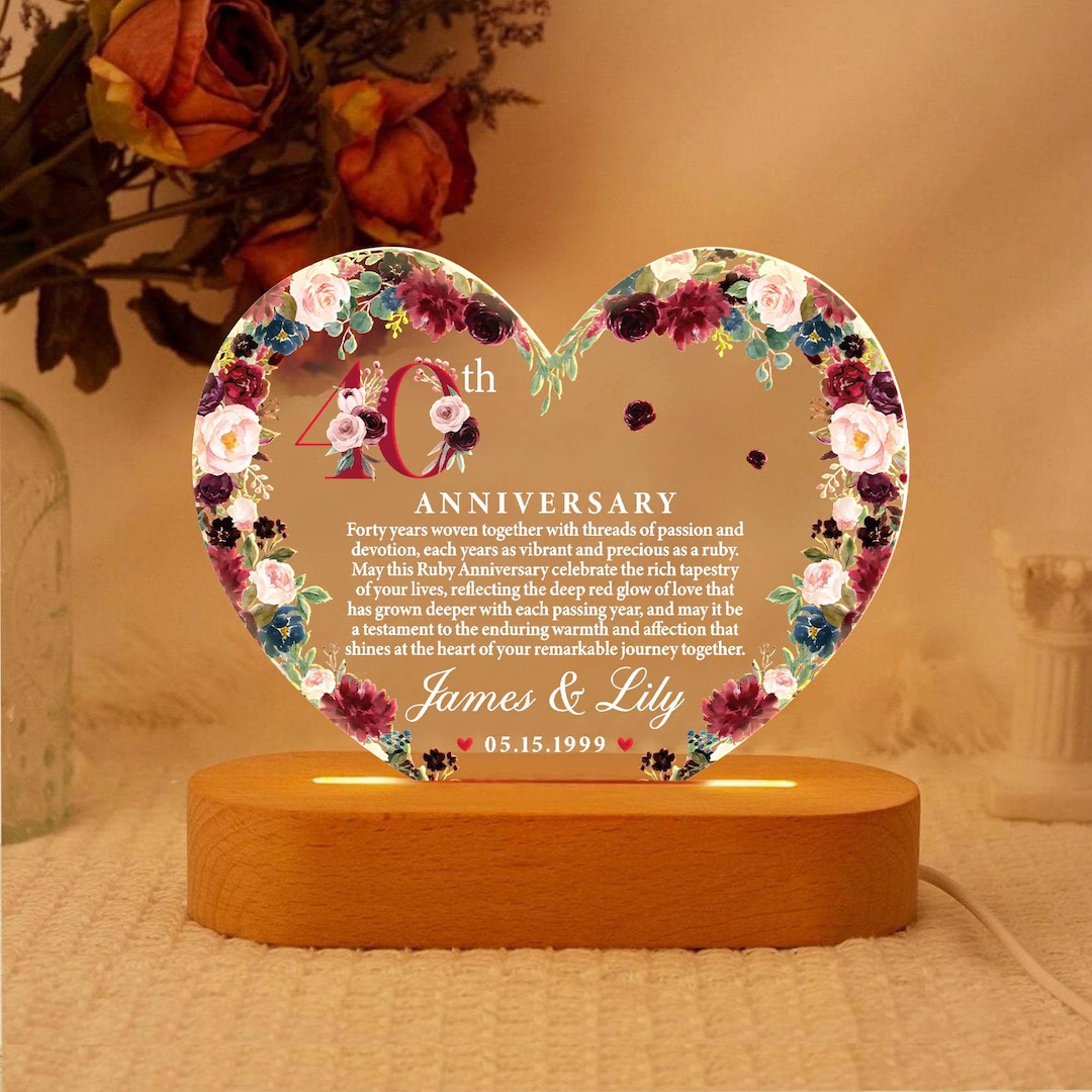 Personalized 40th Anniversary Night Light, Ruby Anniversary Gift - Etsy