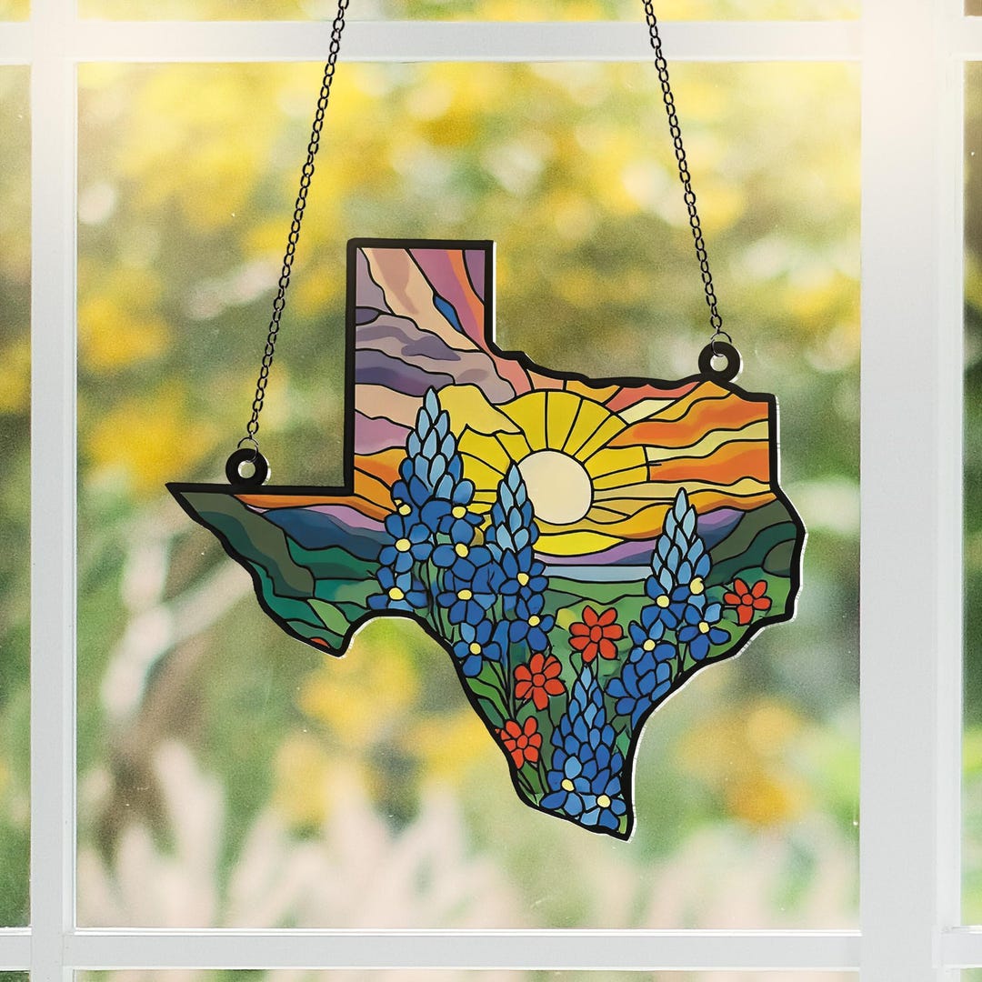 Acrylic Texas State Map Suncatcher Ornament ,northern Mockingbird and ...