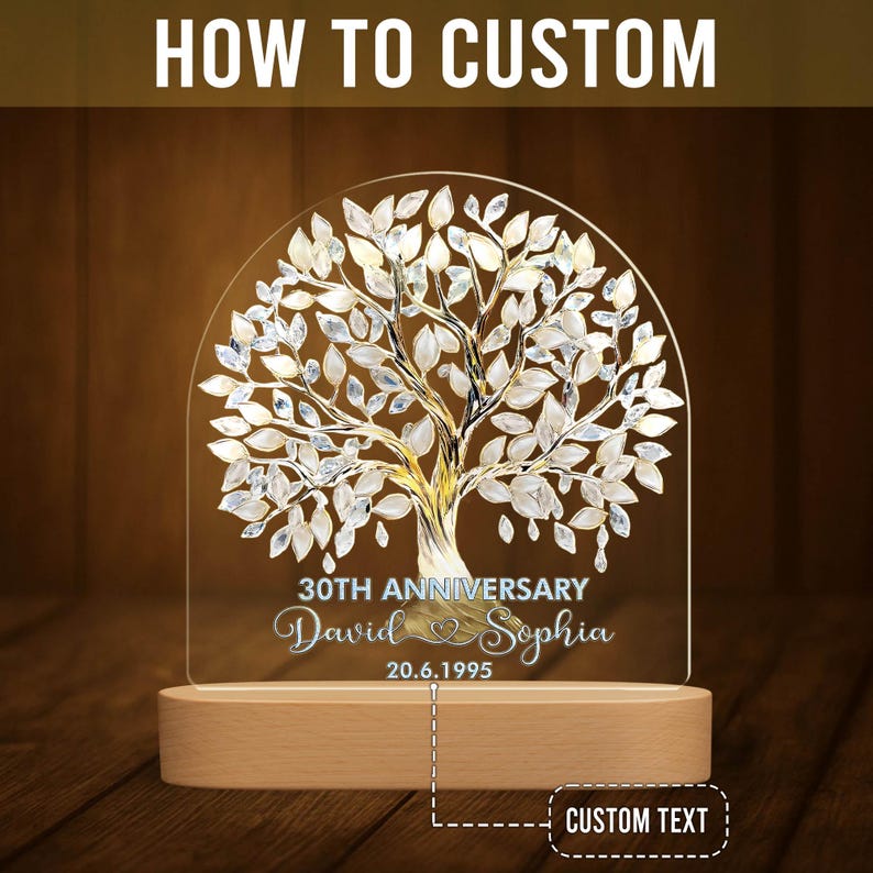 Personalized Pearl 30th Anniversary LED Light: Tree of Love Keepsake ...