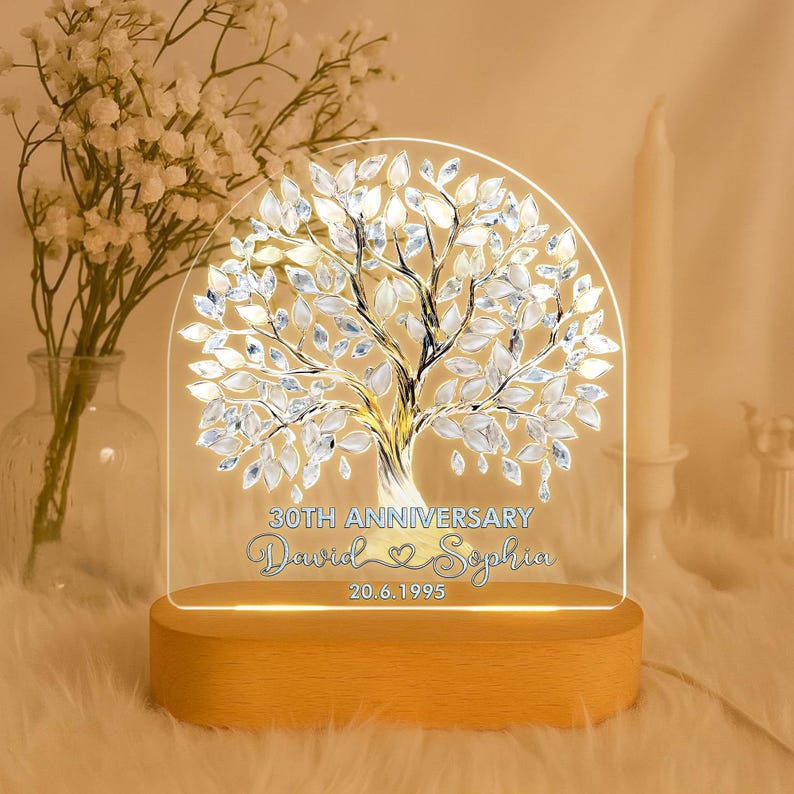 Personalized Pearl 30th Anniversary LED Light: Tree of Love Keepsake ...