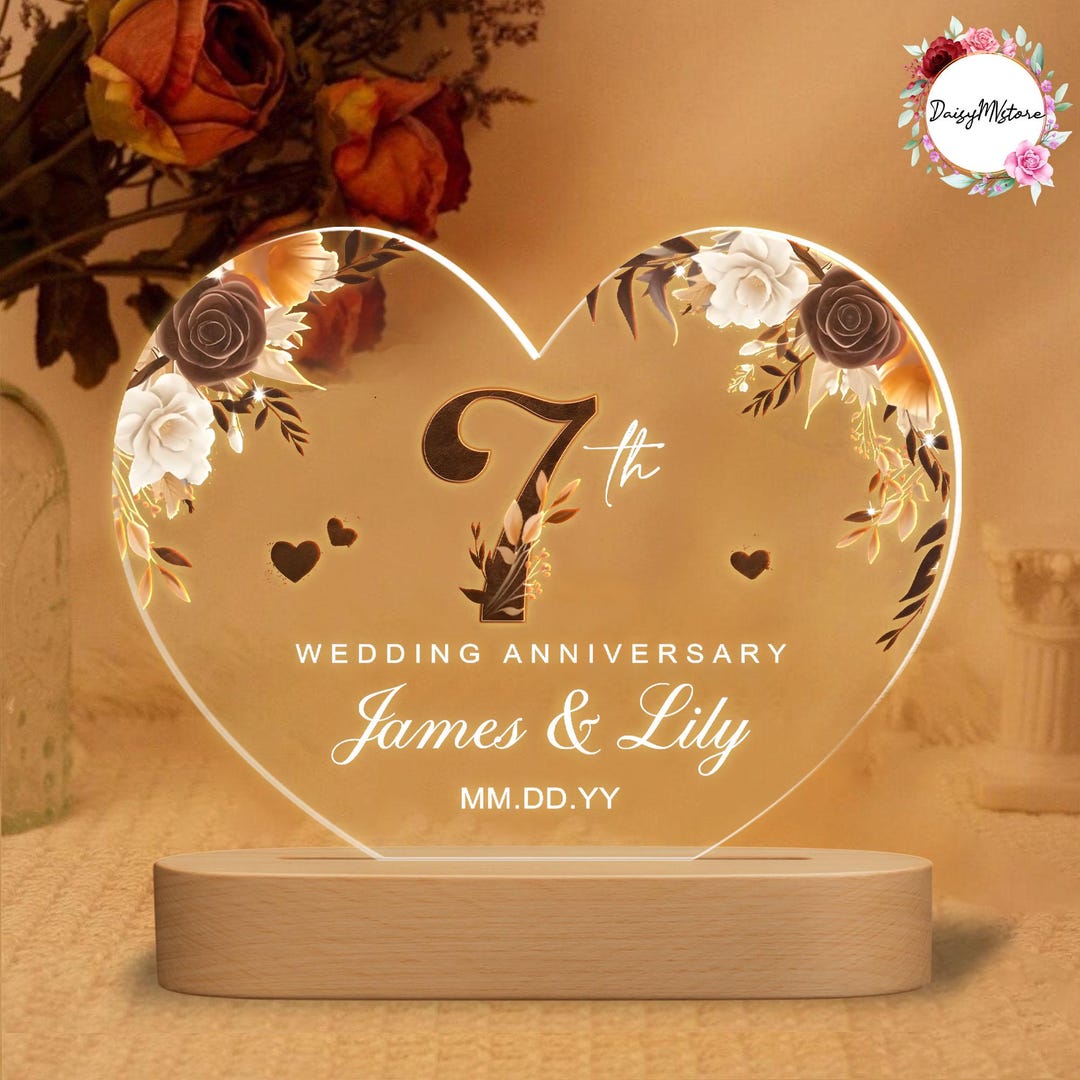 Personalized Wool Cooper 7th Wedding Anniversary LED Light ...