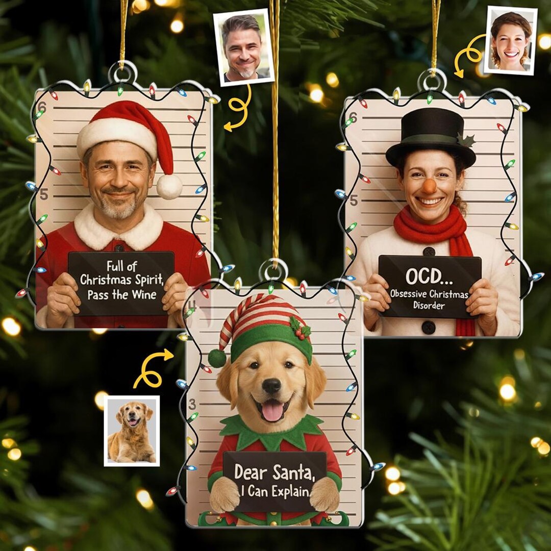 Custom Photo Mugshot Acrylic Christmas Ornament: Funny Personalized ...