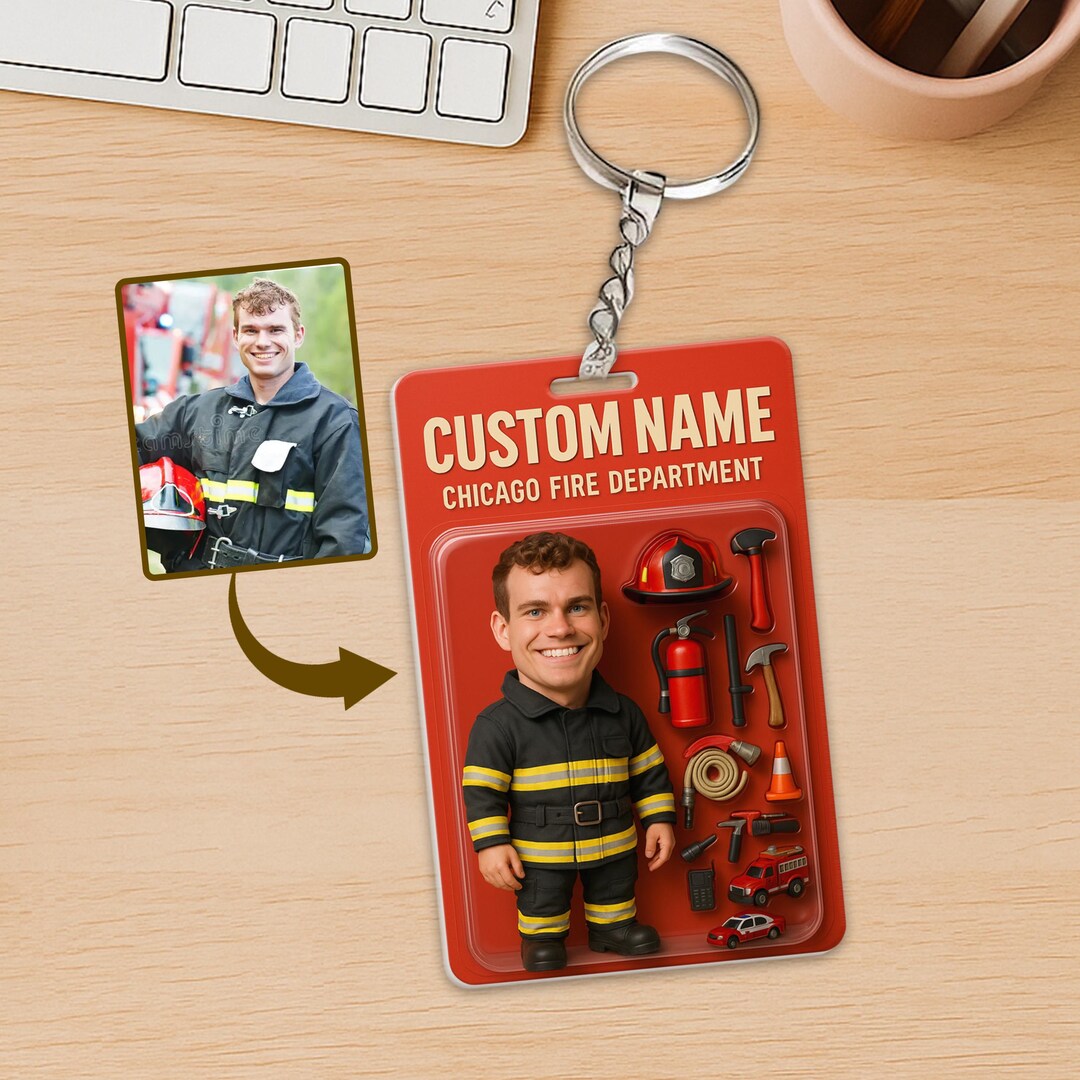Personalized Photo Firefighter Dad Dad Action Figure Acrylic Keychains ...