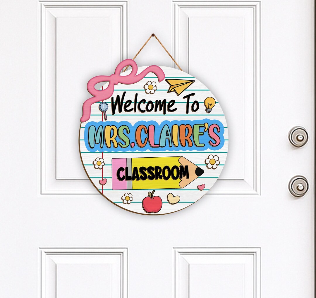 Personalized Welcome Classroom Coquette Teacher Name Door Sign, Teacher ...