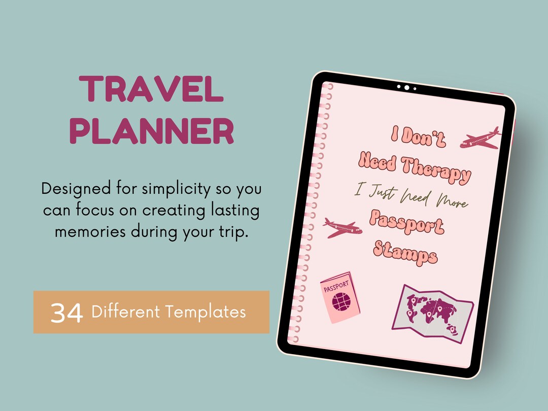Digital Travel Planner Editable Travel Planner Pink Travel - Etsy