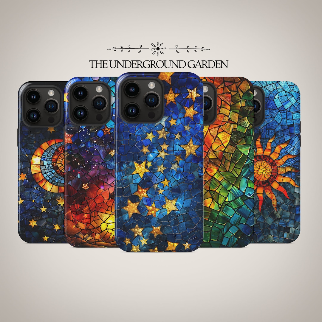 Celestial Stars Stained Glass Phone Case for iPhone 16 Magsafe, 15 Plus, 14 Pro Max, 13 Mini ...
