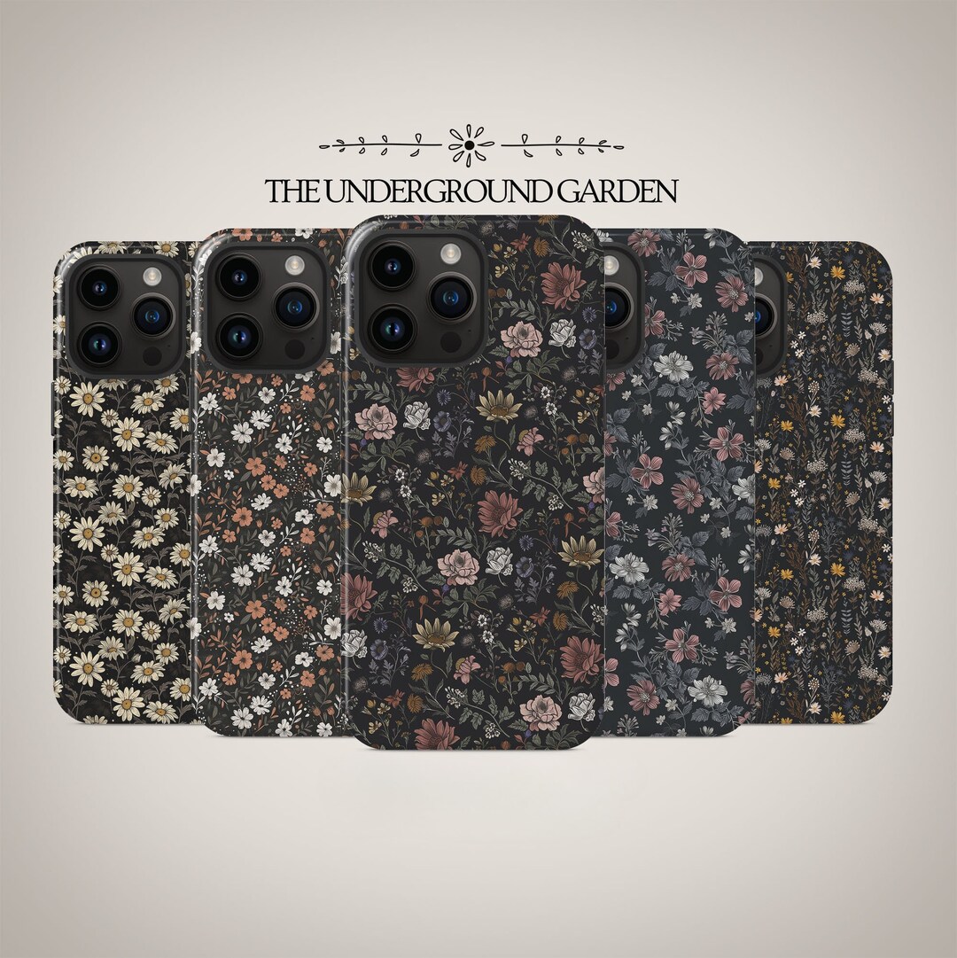 Black Floral Dark Alternative Phone Case for iPhone 16 Magsafe, 15 Plus ...