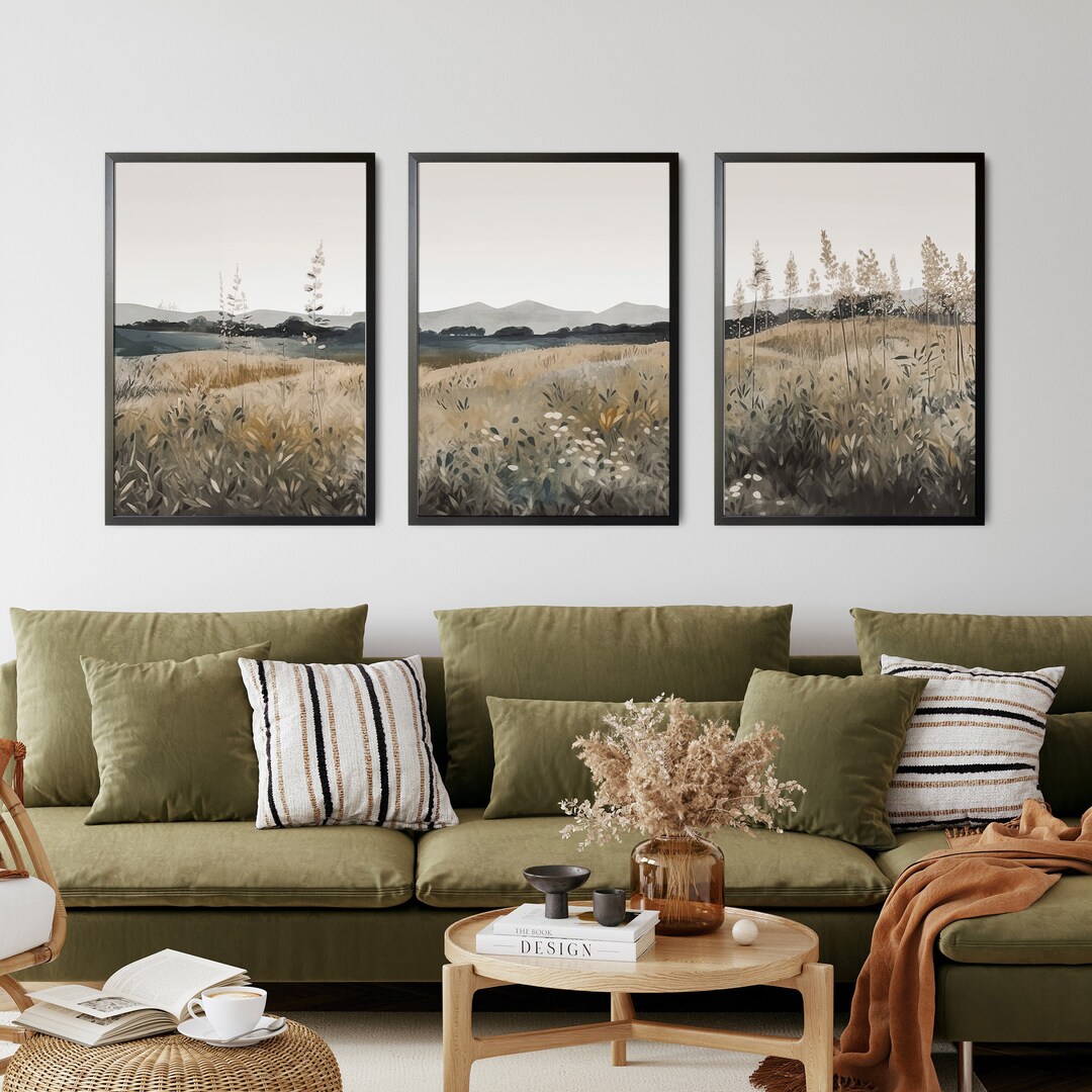 Nature Art Set of 3,wild Grass Art Print, Landscape Printable Art ...