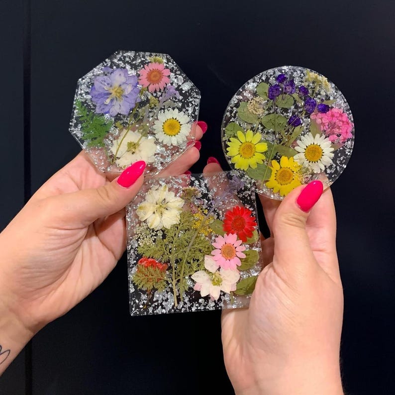 Handmade Resin Coasters With Real Pressed Flowers – Botanical Drink ...