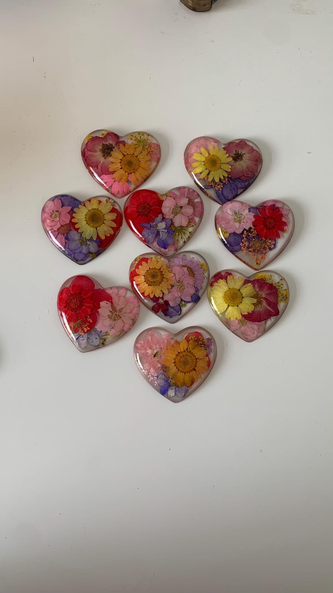 Handmade Resin Flower Magnets – Real Pressed Flowers – Heart Shaped ...