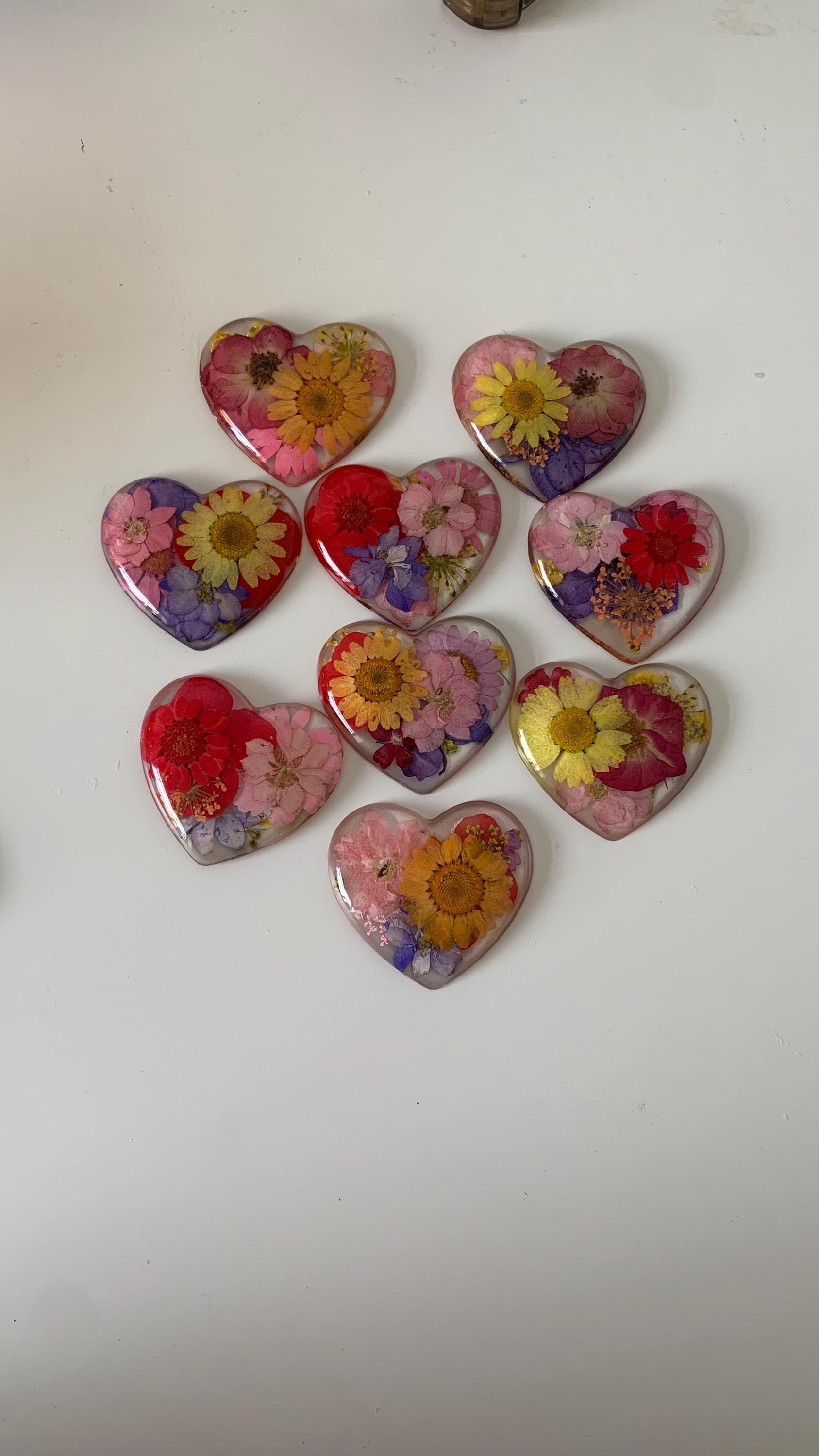 Handmade Resin Flower Magnets – Real Pressed Flowers – Heart Shaped ...
