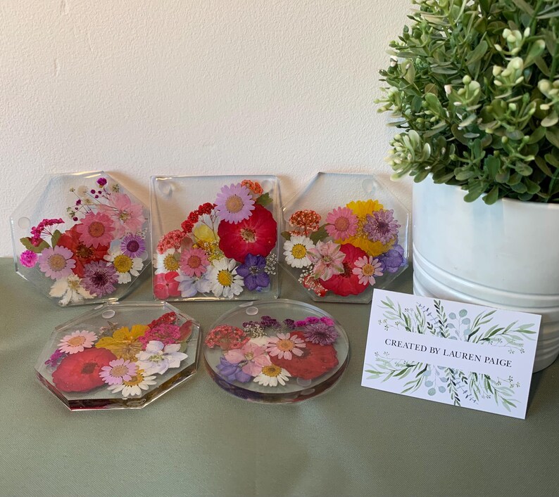 Handmade Resin Coasters With Real Pressed Flowers – Botanical Drink ...