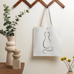Minimalist Cat White Tote Bag - Cute and Simple Cat Lover Gift - Etsy