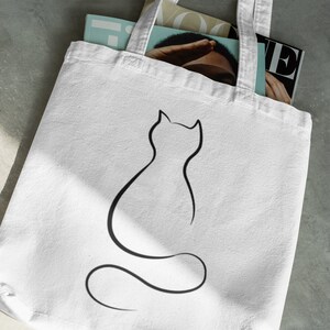 Minimalist Cat White Tote Bag - Cute and Simple Cat Lover Gift - Etsy