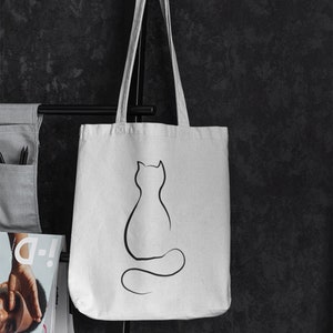 Minimalist Cat White Tote Bag - Cute and Simple Cat Lover Gift - Etsy