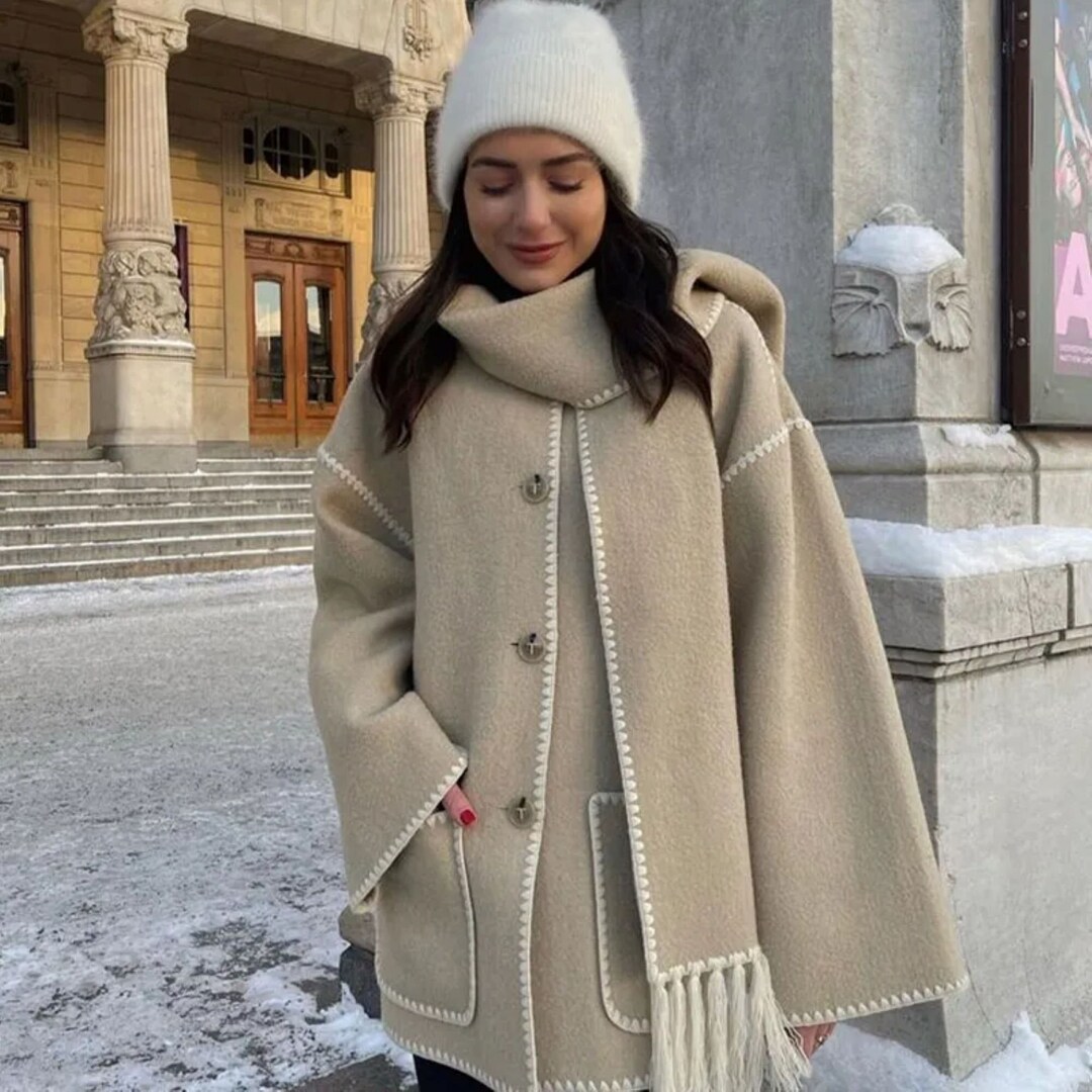 Coat Wih Scarf, Elegant Winter Coat, Single Breasted Coat, Female Coat ...