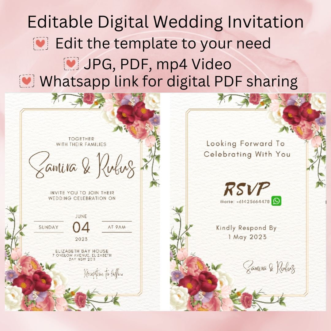 EDITABLE Wedding Invitation Card, Digital Wedding Invitation, Digital ...