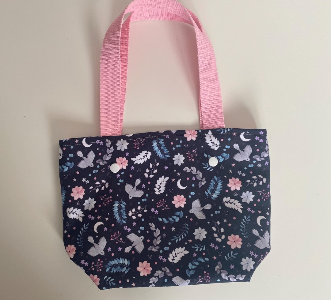 Small Lightweight Tote Craft Bag. Snap Close, Pink Handles. 2 Sizes ...