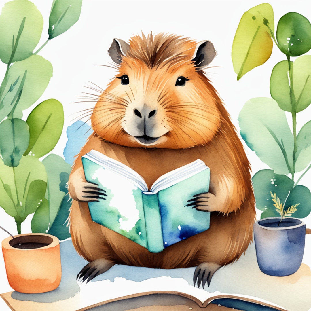 Cute Capybara Reading a Book Digital Clipart Sticker Instant - Etsy