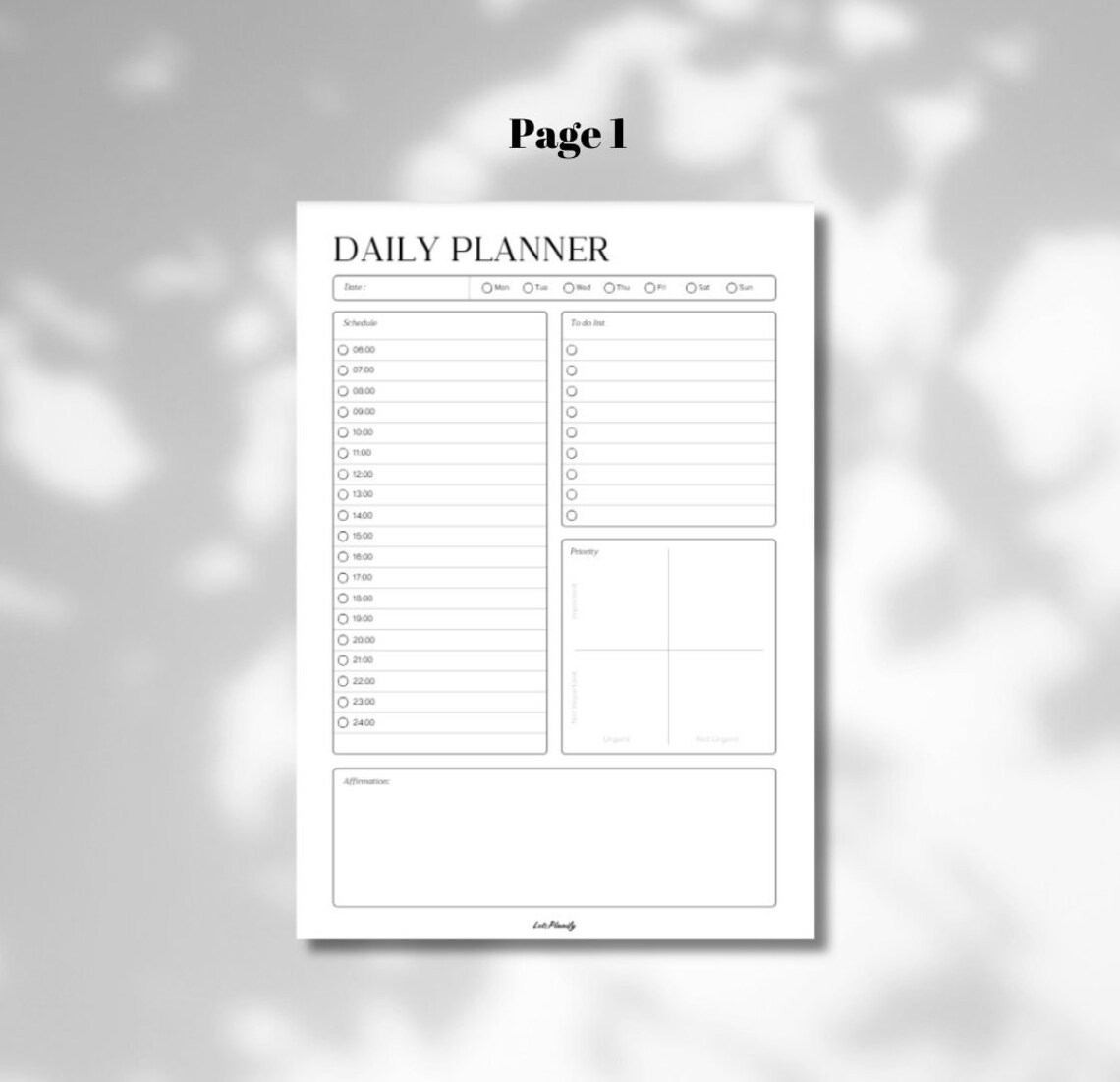 Printable Daily Planner, 24-hour Planner, Daily Goal Planner, Time ...