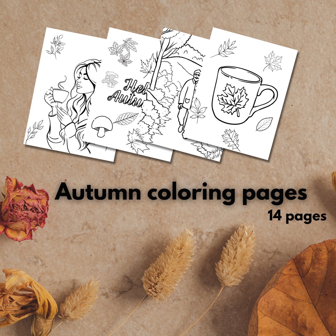 Autumn Printable Coloring Pages for Kids and Adults, Instant Download ...
