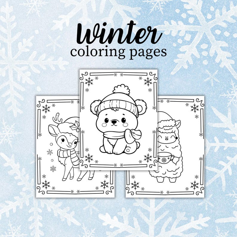 Winter Animals Coloring Pages for Kids, Instant Download Cute Christmas ...