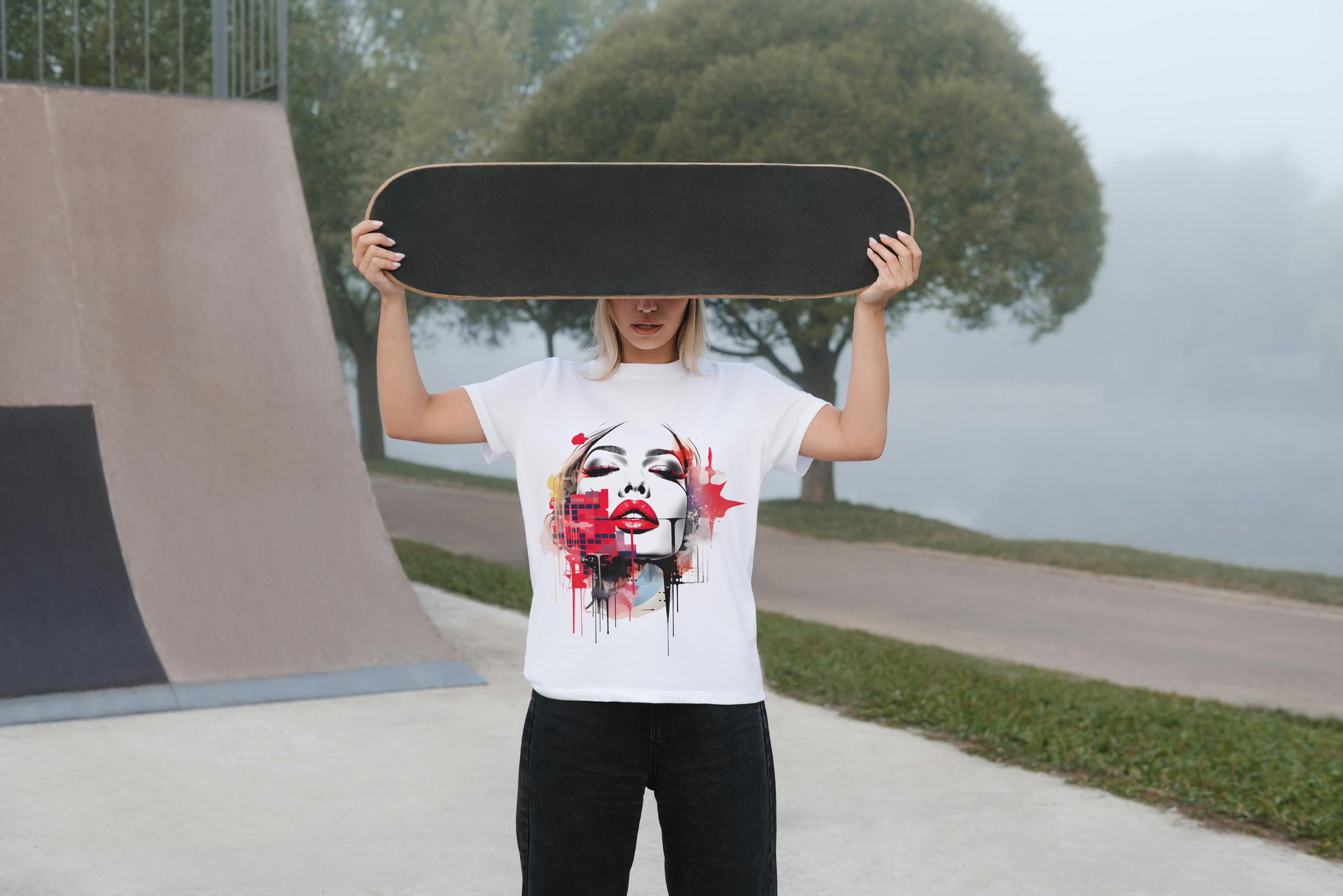 Women's Colorful Woman Face Graphic Tee | Bold Portrait Art T-shirt ...