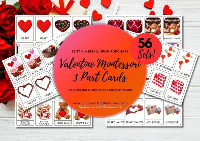 Valentine Montessori Nomenclature Cards, Valentine Themed Montessori ...