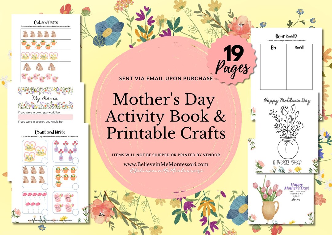 Mother's Day Activity Book Printable Worksheets & Crafts, DIY Mother's ...