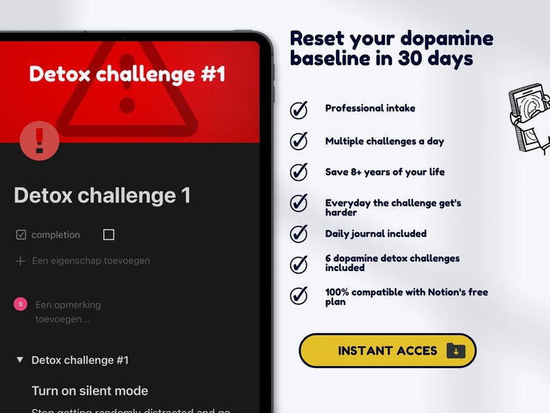 Notion 30 Day Digital Detox Challenge Dopamine Detox Notion Template ...