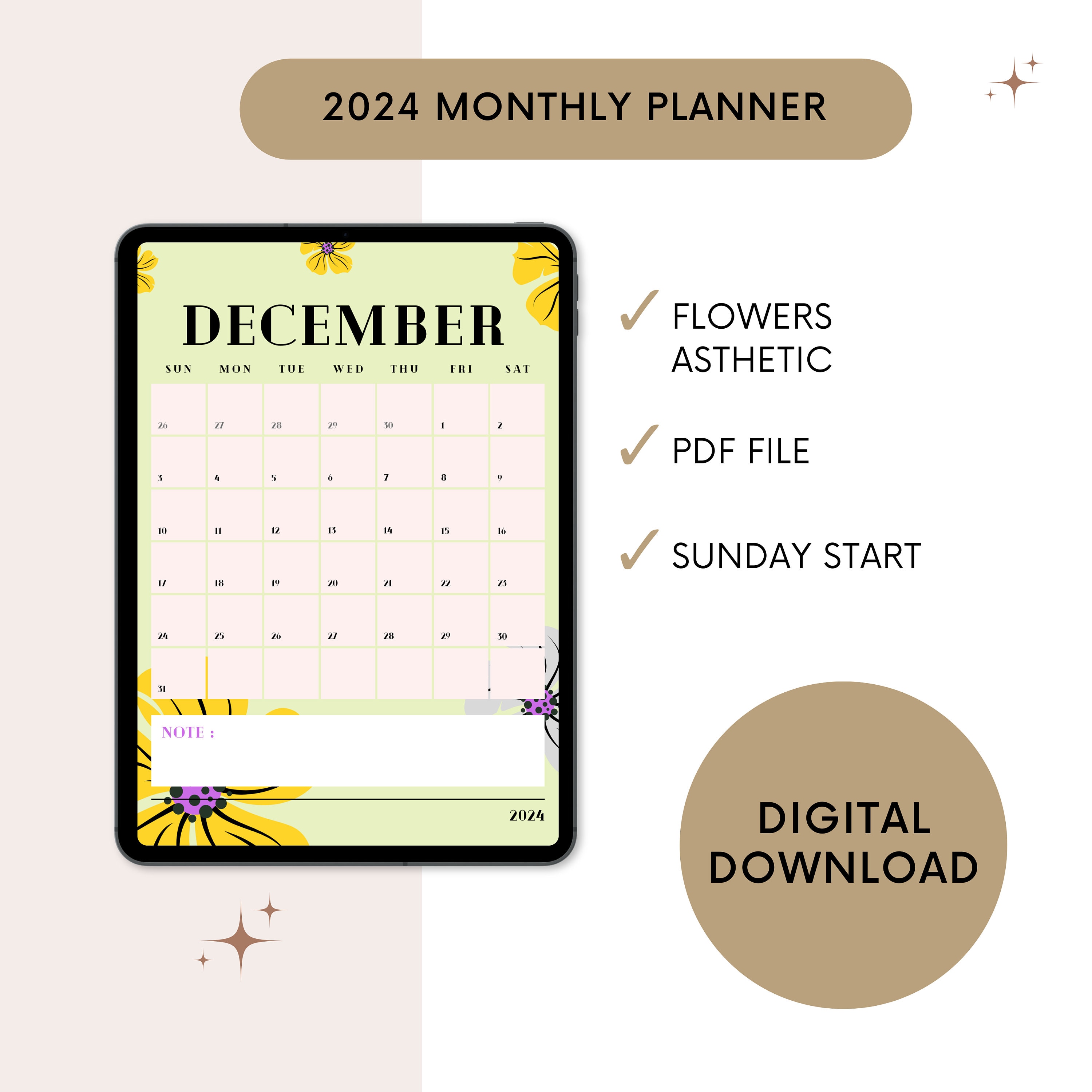 Printable Blooming 2024 Floral Delight Monthly Calendar of Blossoms ...