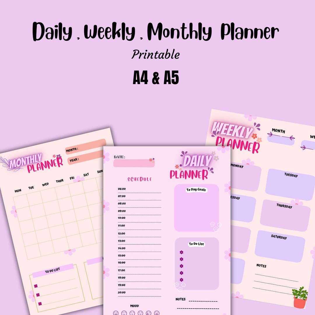 Flower Daily Planner, Weekly Planner, Monthly Planner, Printable ...