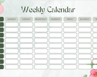 Printable Weekly Calendar - Horizontal - Etsy