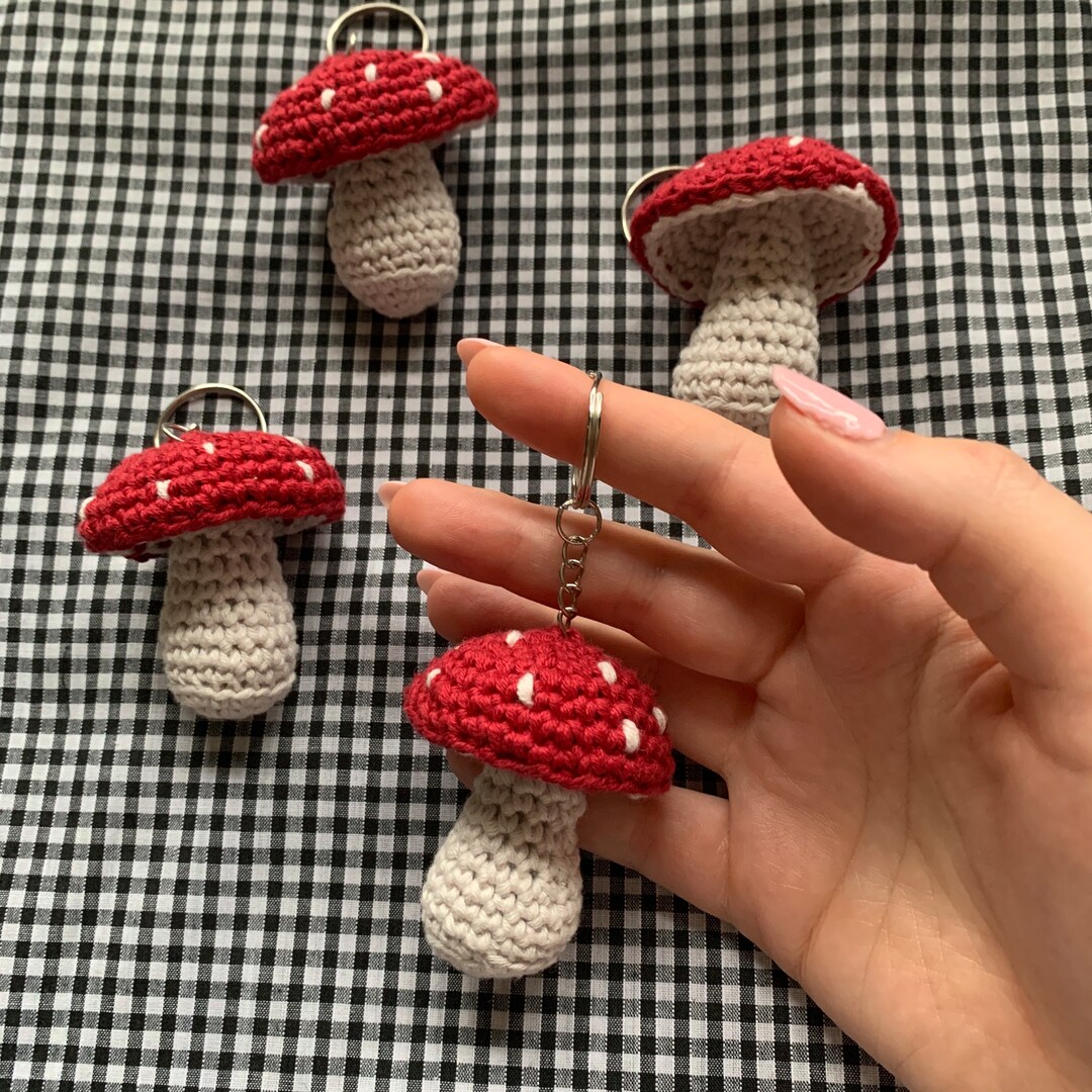 Handmade Crochet Keyring Mushroom Crochet Mushroom Keychain Cute Toadstool Keychain Crochet ...