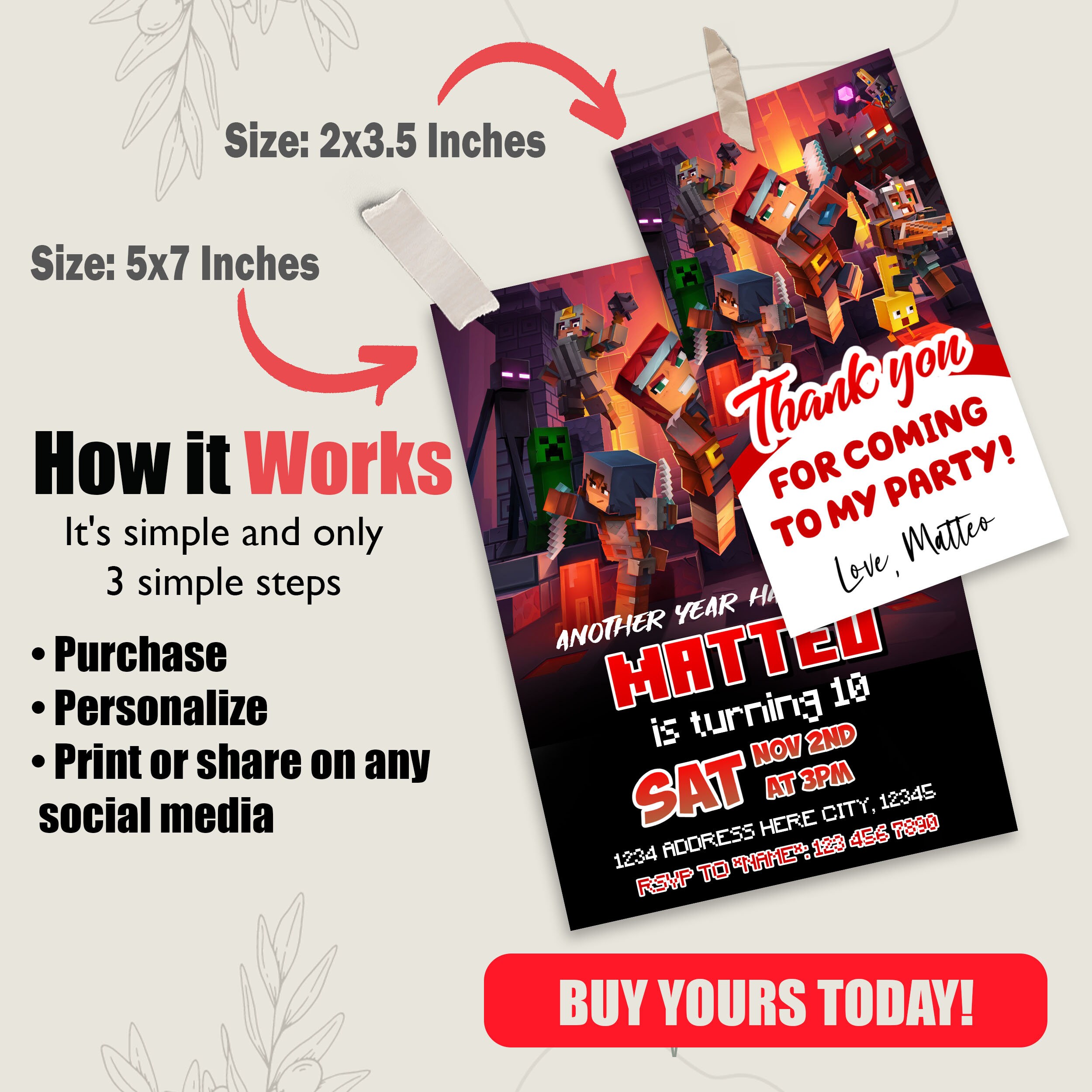 Editable Minecrafter Birthday Invitation, Mine Birthday Invitation ...