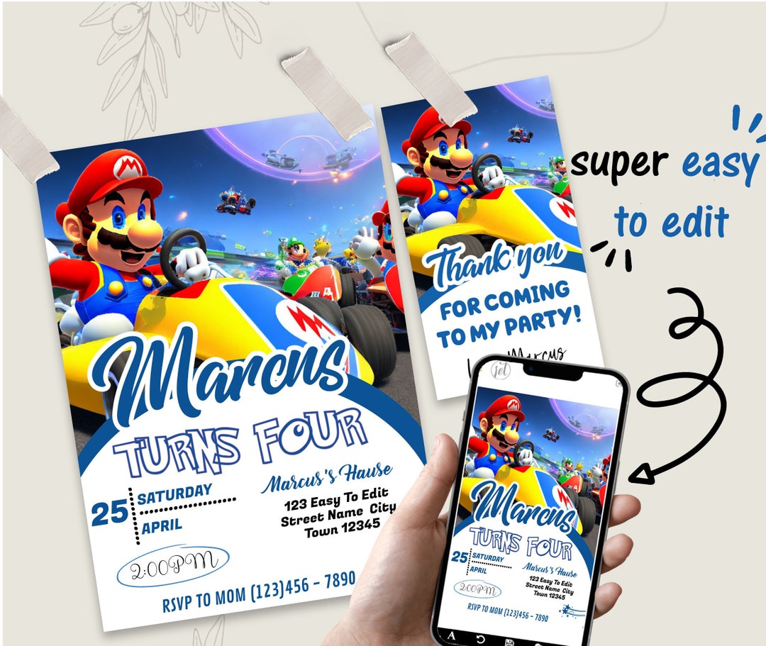 Super Mario Birthday Invitation Editable Mario Birthday Party ...