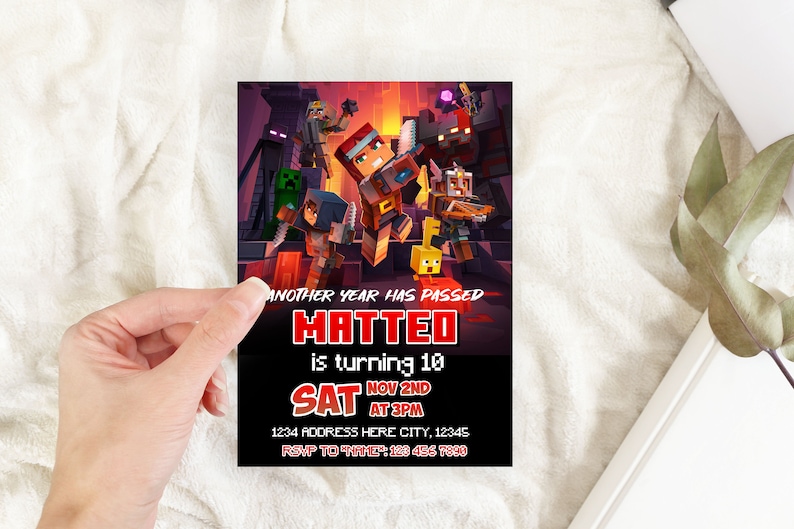 Editable Minecrafter Birthday Invitation, Mine Birthday Invitation ...