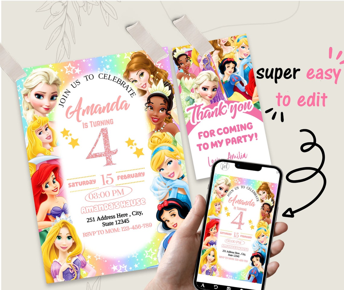 Editable Princess Birthday Invitation Princess Birthday Invitation ...