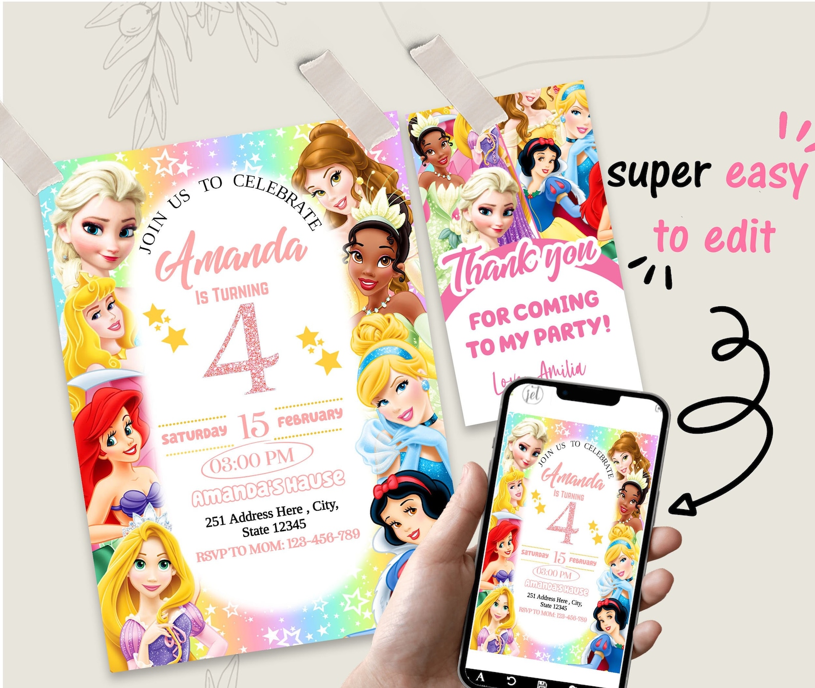 Editable Princess Birthday Invitation Princess Birthday Invitation ...