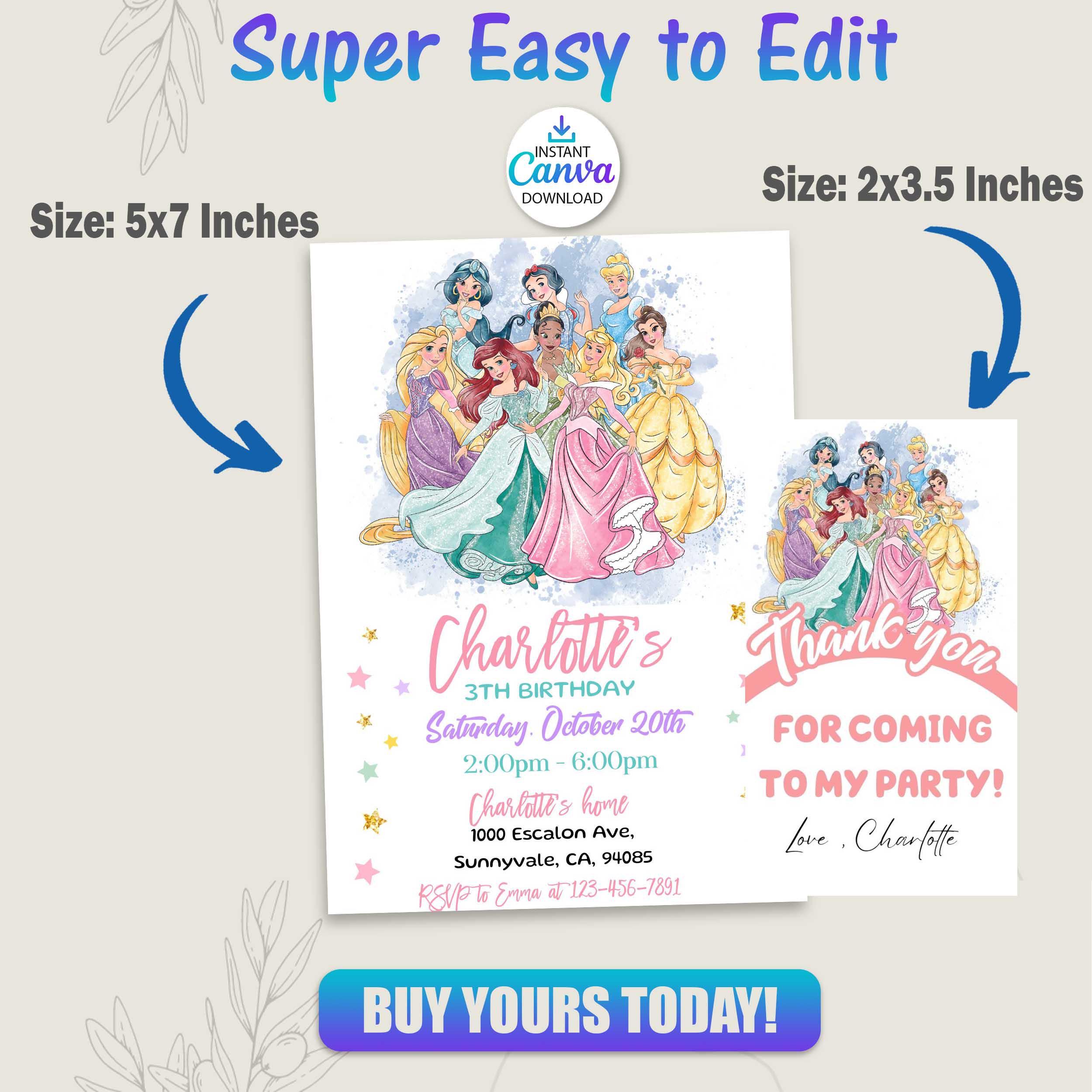 Princess Birthday Invitation, Editable Princess Invitation - Etsy