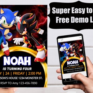 Editable Birthday Sonic Shadow Invitation, Super Hedgehog Kids Party E ...