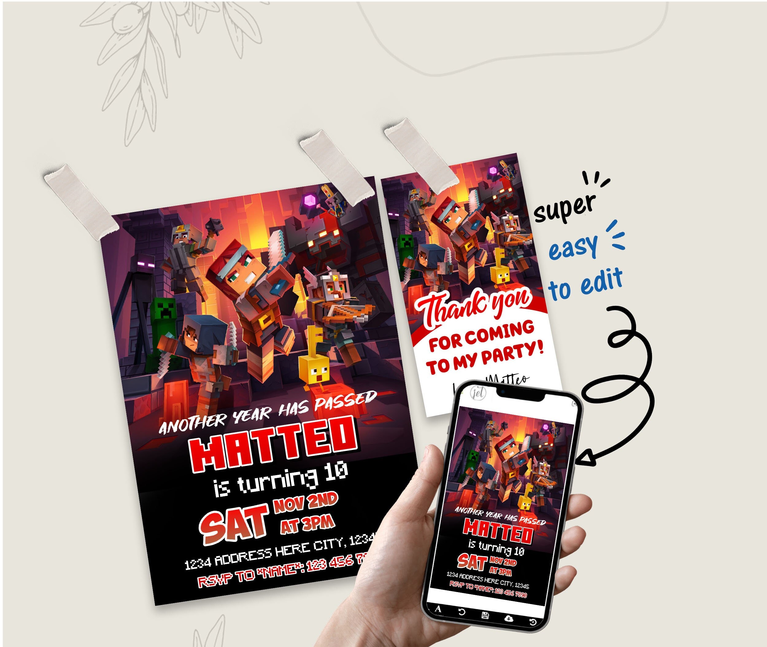 Editable Minecrafter Birthday Invitation, Mine Birthday Invitation ...