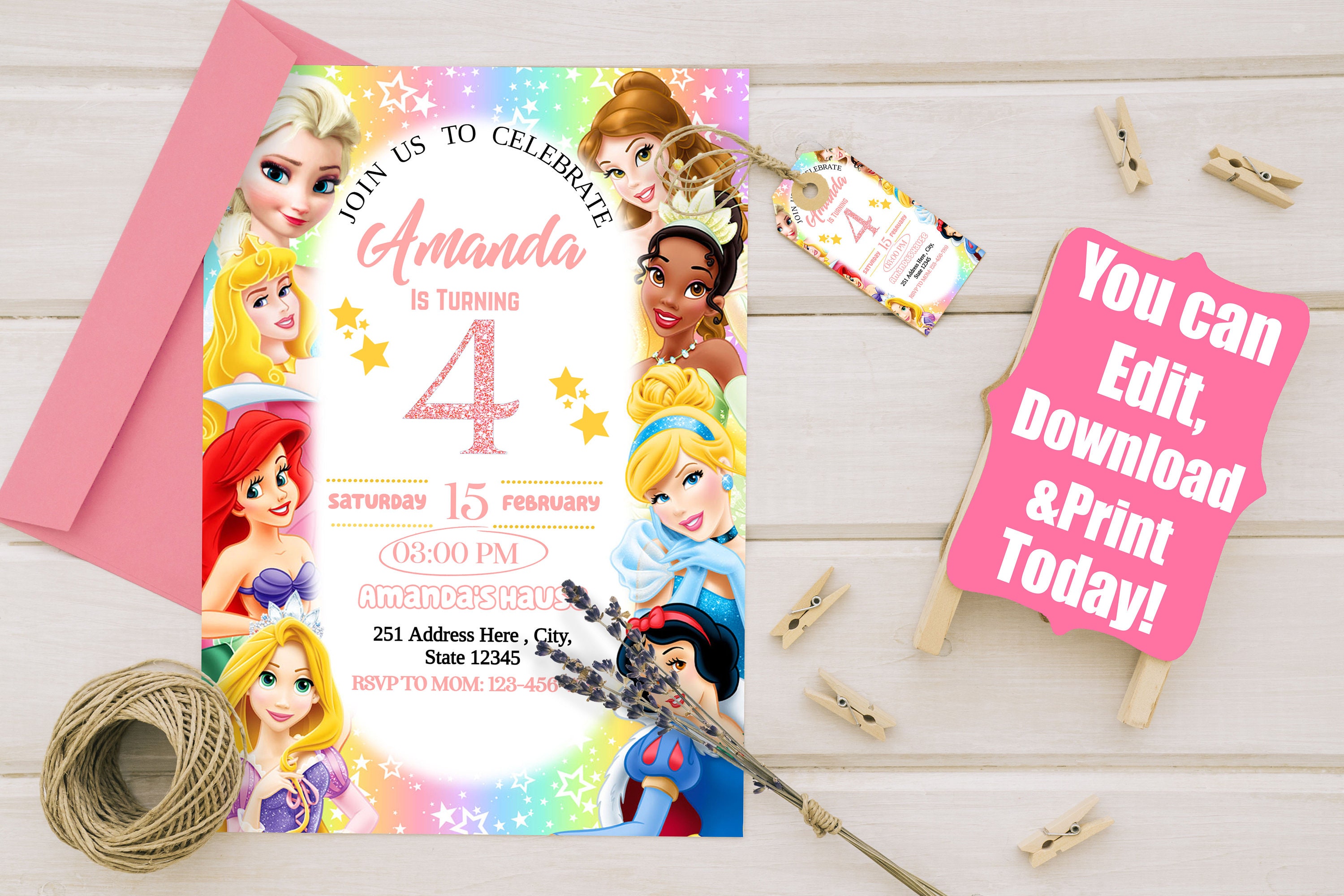 Editable Princess Birthday Invitation Princess Birthday Invitation ...